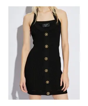 Balmain Halterneck Ribbed Knit Mini Dress - Black