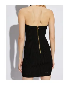 Balmain Halterneck Ribbed Knit Mini Dress - Black