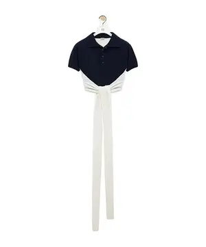 Loewe Open Back Polo Sweater - Navy Blue Rice White