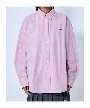 Miu Miu Striped Embroidered Logo Shirt