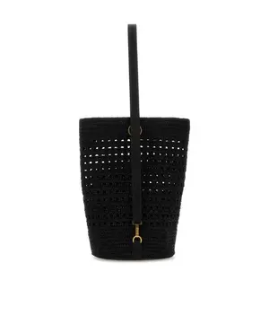 Saint Laurent Logo Plaque Woven Bucket Bag