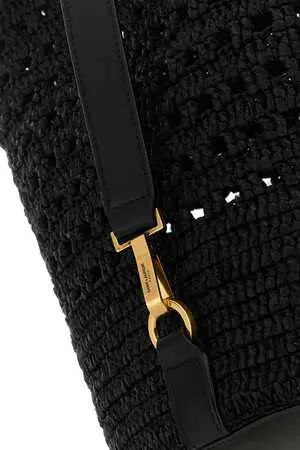Saint Laurent Logo Plaque Woven Bucket Bag