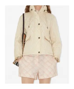 Burberry Cropped Quilted Hooded Jacket - Nutmeg