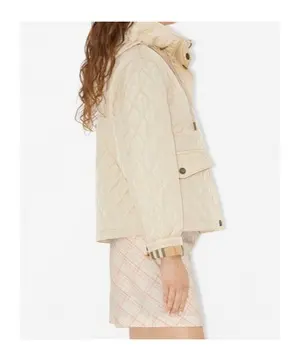 Burberry Cropped Quilted Hooded Jacket - Nutmeg