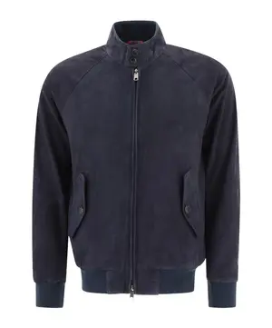 BARACUTA G9 Suede Bomber Jacket - Navy