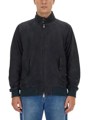 BARACUTA G9 Suede Bomber Jacket - Navy