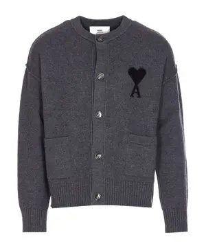 AMI Paris Crewneck Buttoned Cardigan With Embroidered De Coeur Logo