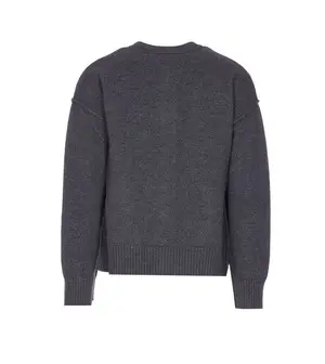 AMI Paris Crewneck Buttoned Cardigan With Embroidered De Coeur Logo