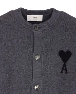 AMI Paris Crewneck Buttoned Cardigan With Embroidered De Coeur Logo