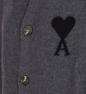 AMI Paris Crewneck Buttoned Cardigan With Embroidered De Coeur Logo
