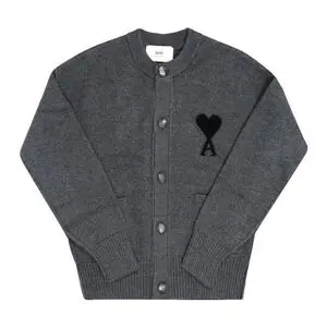 AMI Paris Crewneck Buttoned Cardigan With Embroidered De Coeur Logo
