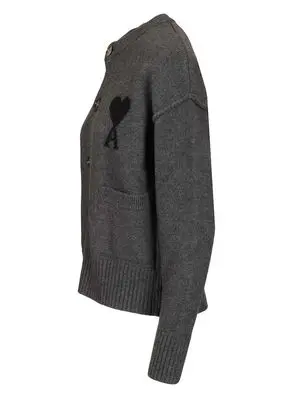 AMI Paris Crewneck Buttoned Cardigan With Embroidered De Coeur Logo