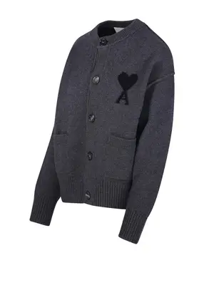 AMI Paris Crewneck Buttoned Cardigan With Embroidered De Coeur Logo