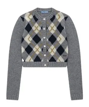 Prada Argyle Crewneck Cardigan - Grey
