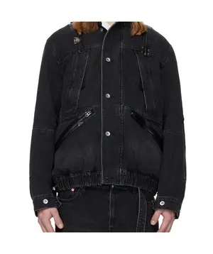 Sacai Distressed Wash Denim Jacket - Black