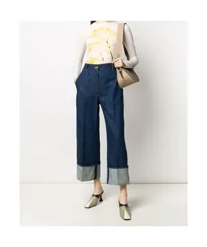 PATOU High Waist Straight-leg Cuffed Jeans