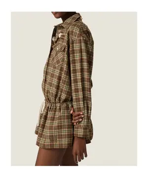 Miu Miu Checked Mini Skirt - Brown