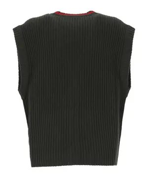 Gucci Web Detailed Ribbed Cardigan Vest
