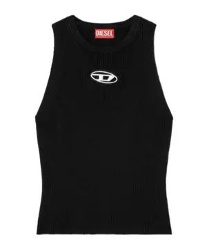 DIESEL® M-caddix Ribbed-knit Top With Logo Plaque - Black