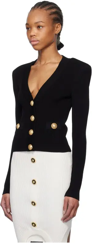 Balmain Embellished Ribbed Cardigan - Black