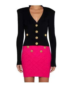 Balmain Embellished Ribbed Cardigan - Black