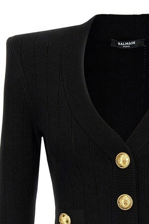 Balmain Chiocciola Long Sleeved Buttoned Cardigan - Black