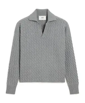 Ami Cable Knit Wool And Cashmere Polo