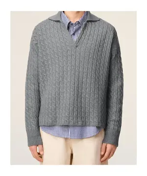 Ami Cable Knit Wool And Cashmere Polo