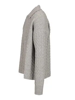 AMI Paris Cable Knit Wool And Cashmere Polo