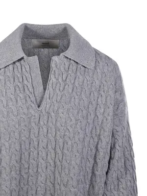 AMI Paris Cable Knit Wool And Cashmere Polo