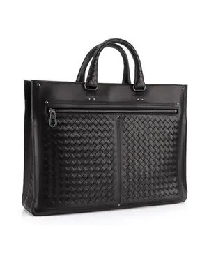 Bottega Veneta Woven Leather Briefcase - Black