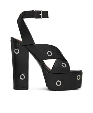 Alaïa Platform Block Heel Sandals With Eyelets - Black