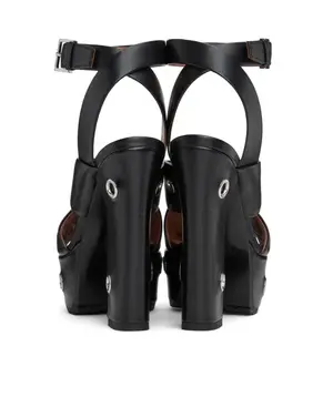 Alaïa Platform Block Heel Sandals With Eyelets - Black