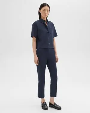 Theory High-waisted Slim Cropped Wool Trousers - Black