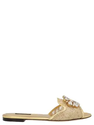 Dolce & Gabbana Embellished Lace Slip-on Sandals - Nude