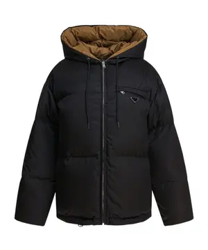 Prada Zip-up Hooded Puffer Jacket - Black