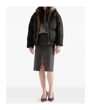 Prada Zip-up Hooded Puffer Jacket - Black