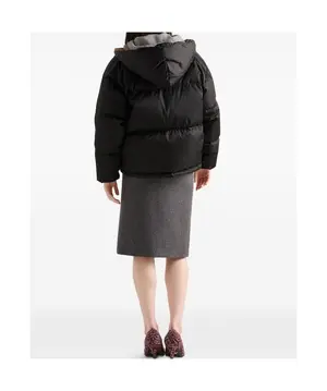 Prada Zip-up Hooded Puffer Jacket - Black