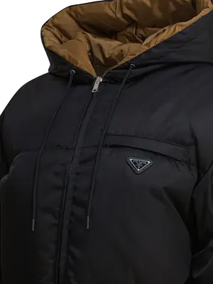 Prada Zip-up Hooded Puffer Jacket - Black