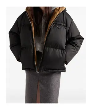 Prada Zip-up Hooded Puffer Jacket - Black