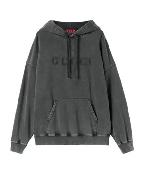Gucci Vintage Effect Drawstring Hoodie - Black