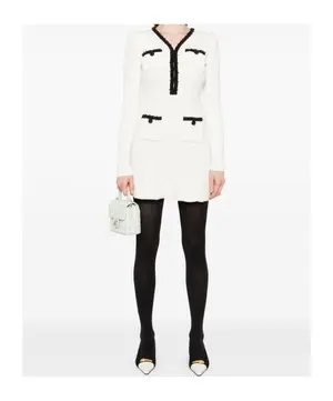 SELF-PORTRAIT Bead-detailed Long-sleeved Mini Dress