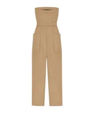Saint Laurent Belted Strapless Jumpsuit - Light Brown