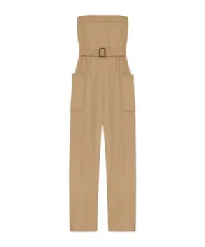 Saint Laurent Belted Strapless Jumpsuit - Light Brown