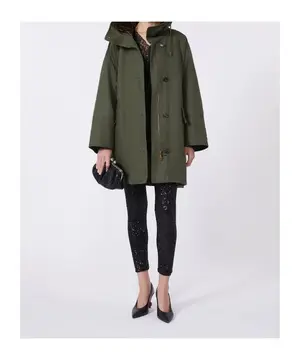 Max Mara Hooded Button Jacket With Drawstring Waist - Khaki