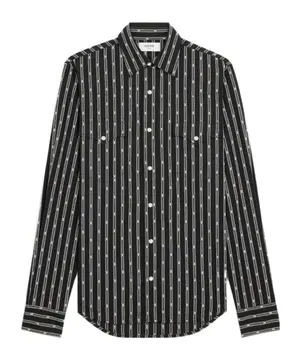Celine Western Shirt In Triomphe Striped Cotton - Black