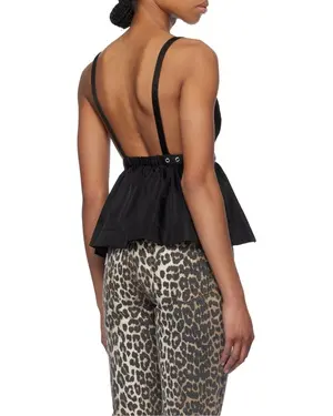 GANNI Strappy Peplum Top With Deep V-neckline And Eyelet Belt