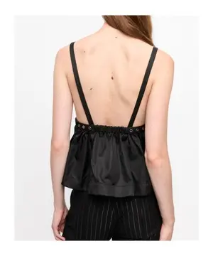 GANNI Strappy Peplum Top With Deep V-neckline And Eyelet Belt