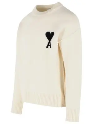 AMI Paris De Coeur Crewneck Jumper - White/black