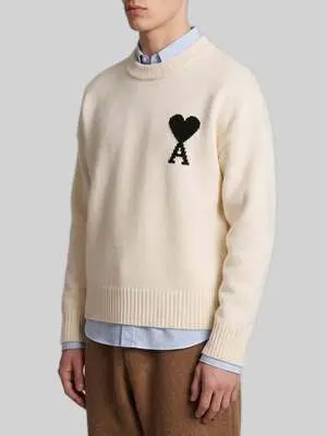 AMI Paris De Coeur Crewneck Jumper - White/black